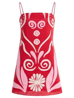 CALA DE LA CRUZ Ancona Printed Linen Mini Dress - Red