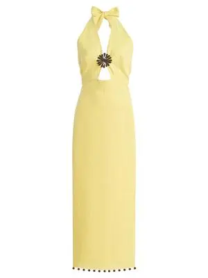 CALA DE LA CRUZ Embellished Linen Maxi Dress - Yellow