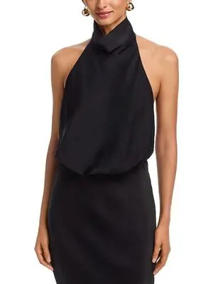 Bardot Sandri Satin High Neck Top - Black