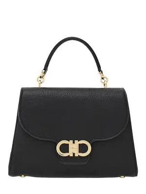FERRAGAMO Double Gancino Top Handle Bag - Nero