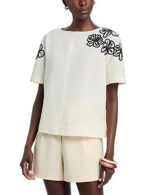 Tanya Taylor Eden Embroidered Cotton-linen Top - Cream