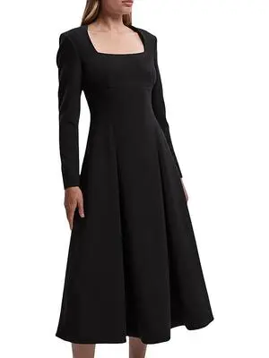 Karen Millen Stretch Sweetheart Neck Midi Dress - Black