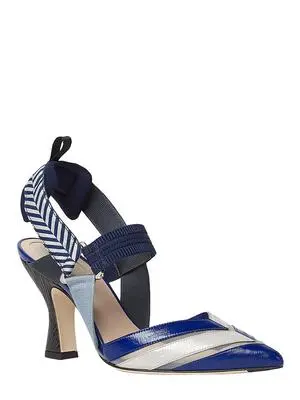Fendi Striped Slingback Pumps - Blue Multi