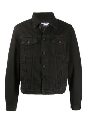Off-White Arrows Logo Printed Denim Jacket - Black