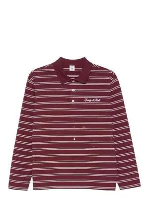 SPORTY  RICH Sporty & Rich Striped Long Sleeve Polo Shirt - Red