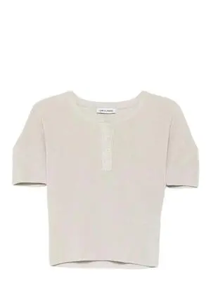 LOW CLASSIC Puff Sleeve Henley Knit Top - Grey