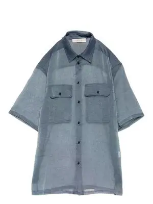 QASIMI Crinkled-finish Short-sleeved Shirt - Blue