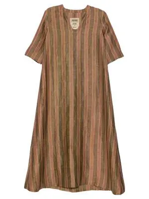 UMA WANG Striped V-neck Dress - Brown