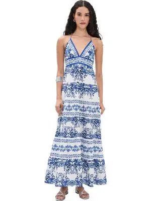 Alice + Olivia Karolina Smocked Waist Tiered Maxi Dress - Solstice