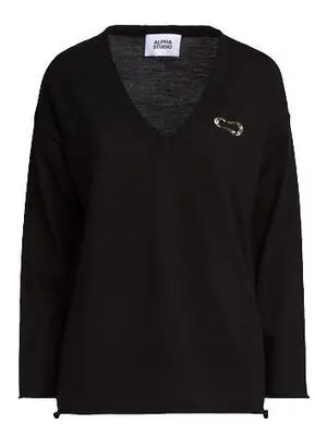 Alpha Studio Wool V-neck Sweater - Black