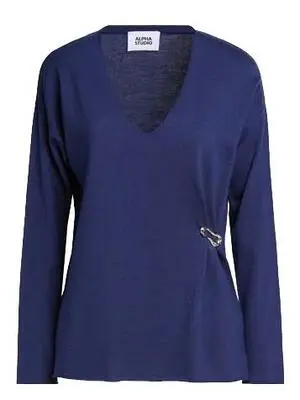 Alpha Studio Wool V-neck Sweater - Blue