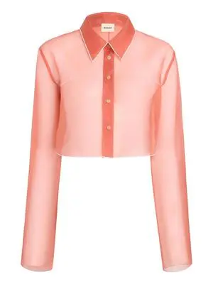 Khaite Khaite Fritz Top - Sheer Organza Shirt With Lapel Collar Dahlia