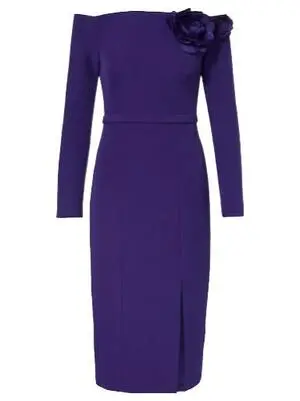 SAFIYAA LONDON Jay Floral-appliqué Crêpe Midi Dress - Blue