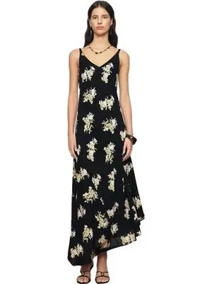 Fabrique Soleil Floral Sleeveless Maxi Dress In Light Crinkle Gauze - Black