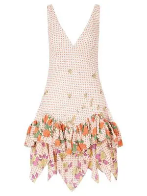 DONDE ESTEBAN Pajaritos Y Rosas Ruffled Cotton Mini Dress - Multi