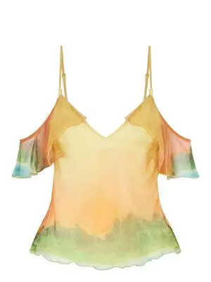 DONDE ESTEBAN Formentera Silk-chiffon Cold Shoulder Tank - Orange