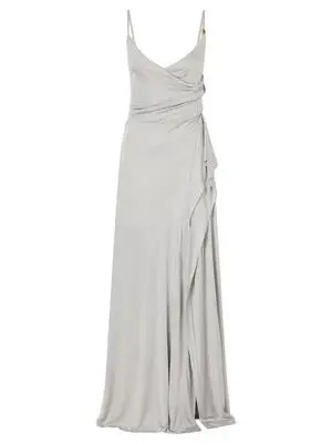 Versace Draped Jersey Gown With Medusa Embellishment - Silver