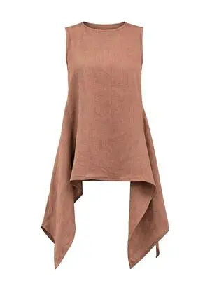 LUMINA ELIGMA The Breeze Asymmetrical Linen Top - Brown