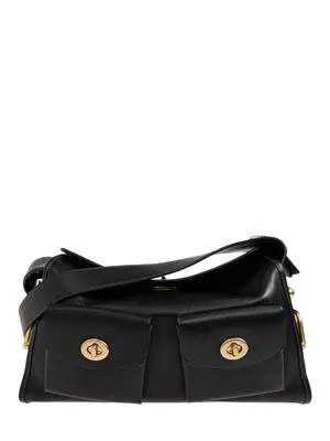 COACH Turnlock Leather Shoulder Bag - Black