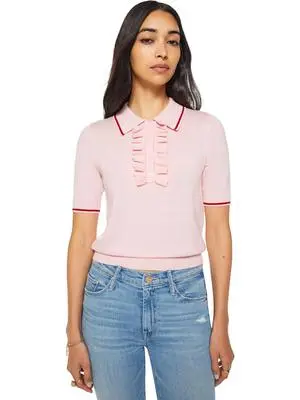 MOTHER The S/s Ruffle Raquette Polo Shirt - Red