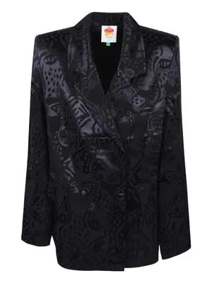 Farm Rio Patterned Double-breasted Jacket - Black