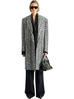 BALMAIN Balmain Long Two-Tone Tweed Coat