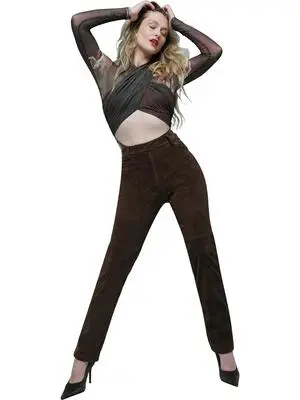 Bardot Nia Vegan Suede Straight Leg Trousers - Dark Choco