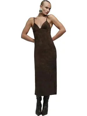 Bardot Estine Vegan Suede Midi Dress - Dark Choco