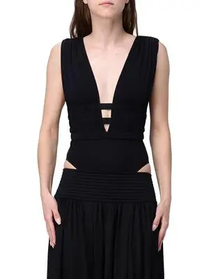 Alaïa V-neck Slim Fit Cut-out Viscose Top With Strap Detailing - Black