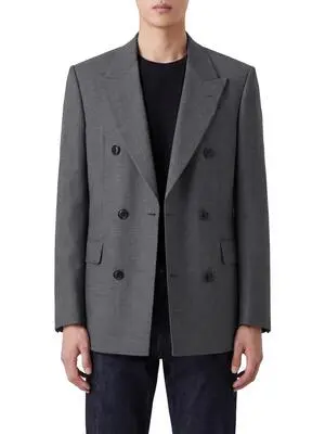 Emporio Armani Double-breasted Virgin Wool Blazer With Peak Lapels - Grey