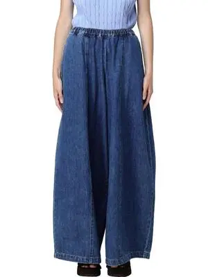 MEIMEIJ Wide Leg Palazzo Trousers In Cotton Denim - Blue