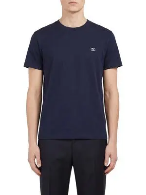 Valentino Garavani Vlogo Signature Cotton T-shirt With Contrasting Logo Navy