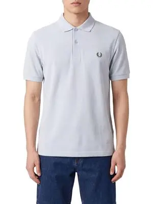 Fred Perry Short-sleeved Cotton Polo Shirt With Embroidered Chest Logo Blue