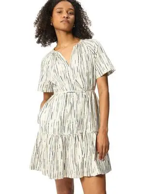 Whistles Abstract Stripe Short Sleeve Belted Dress - Ivory/multi
