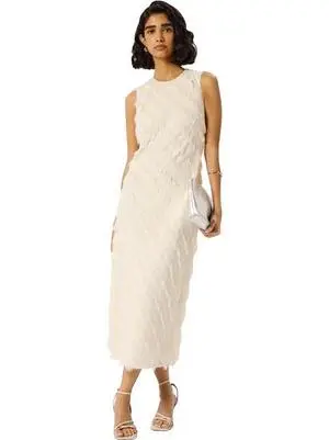 Whistles Fringe Textured Midi Dress - Ivory