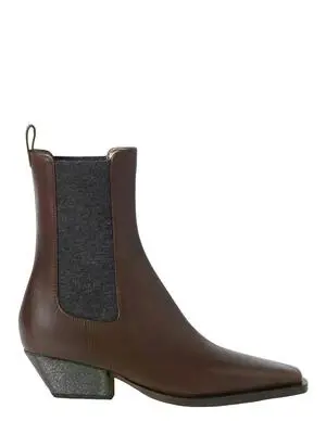 Brunello Cucinelli Riding Calfskin Chelsea Boots With Embellished Heel - Brown