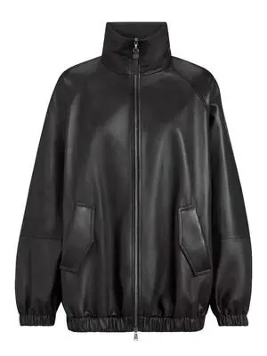 Brunello Cucinelli Nappa Leather Bomber Jacket With Monili - Black