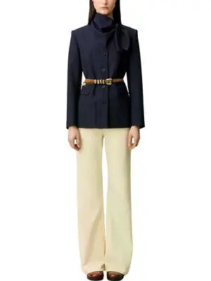 Claudie Pierlot Navy Pinstripe Blazer With Removable Scarf - Blue