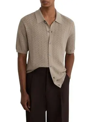 REISS Reiss Phoenix Chevron Knit Wool Full Button Cardigan