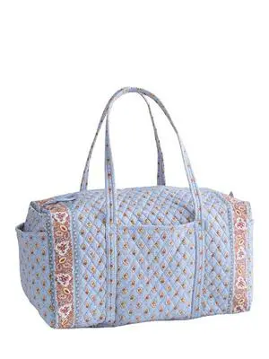 VERA BRADLEY Large Quilted Duffle Bag - Blue Leaf