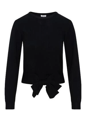 VIVID Crew Neck Soft Knit Sweater With Bottom Tie Detail - Black
