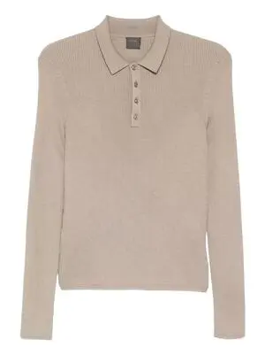 TEAM WANG DESIGN Ribbed Long-sleeve Polo Shirt - Brown