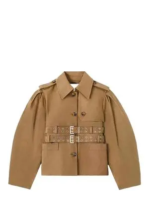 GANNI Belted Puff-sleeve Jacket - Brown