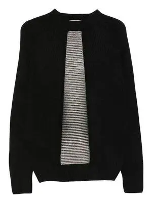 D.exterior Ribbed Knit Metallic Panel Sweater - Black