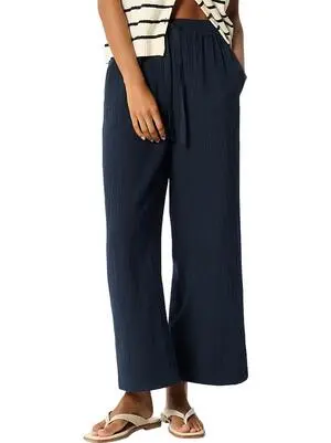 Whistles Wide Leg Cheesecloth Pants - Navy