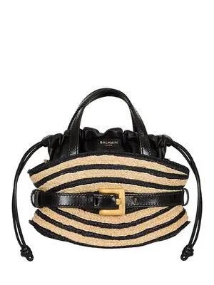 Balmain Mini Shuffle Bag In Smooth Leather And Raffia - Beige