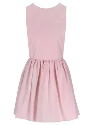 Miu Miu Logo Print Gathered Waist Dress - Pink