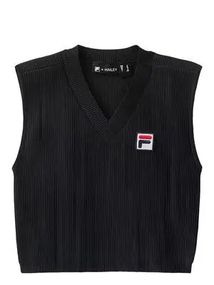 FILA X Hailey Cable-knit V-neck Vest - Black