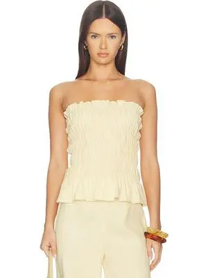 Faithfull The Brand Tiera Smocked Bodice Linen Bandeau Top - Daffodil