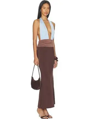 TIGER MIST Jenni Maxi Plunge Dress - Blue & Brown